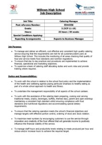 Catering Manager – Job Description | Willows High School
